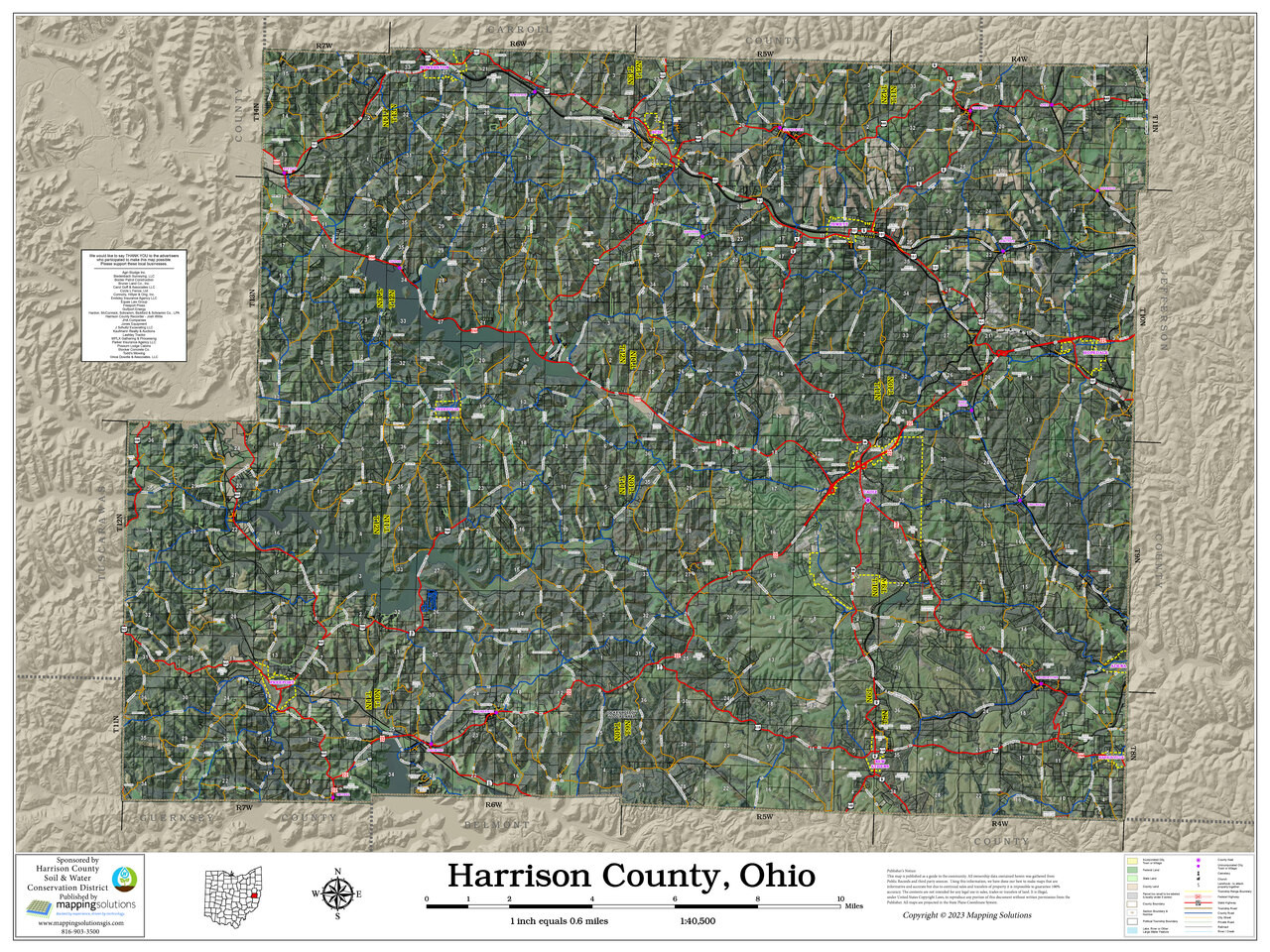 Harrison County Ohio 2023 Aerial Wall Map | Mapping Solutions