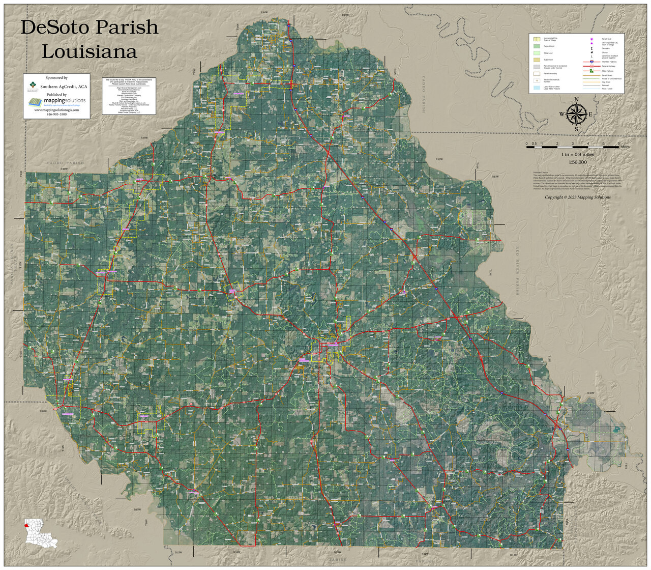 Desoto Parish Louisiana 2024 Aerial Wall Map | Mapping Solutions
