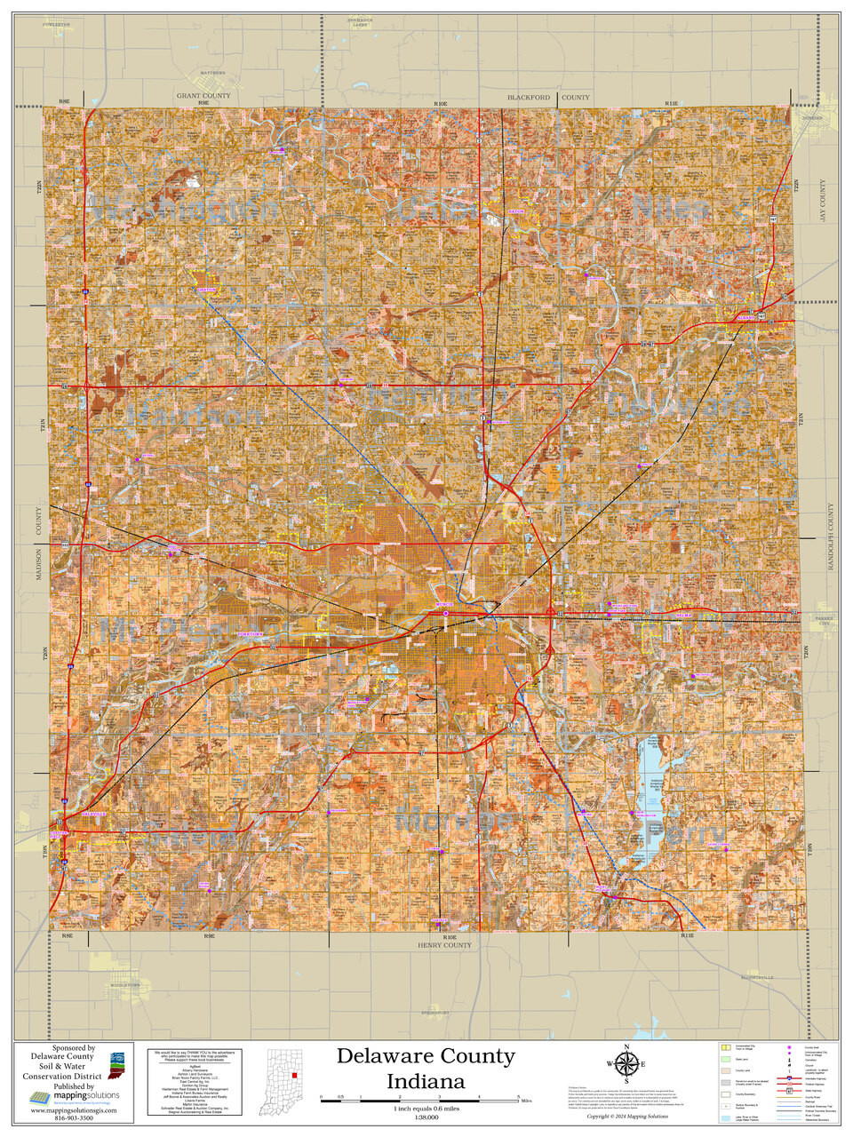 Delaware County Indiana 2024 Soils Wall Map | Mapping Solutions