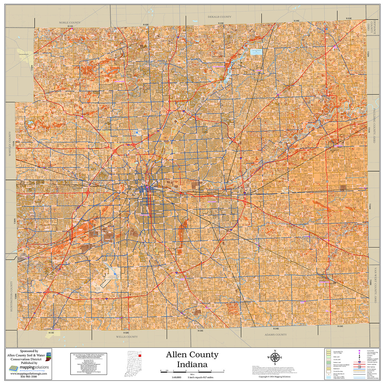Allen County Indiana 2024 Soils Wall Map | Mapping Solutions