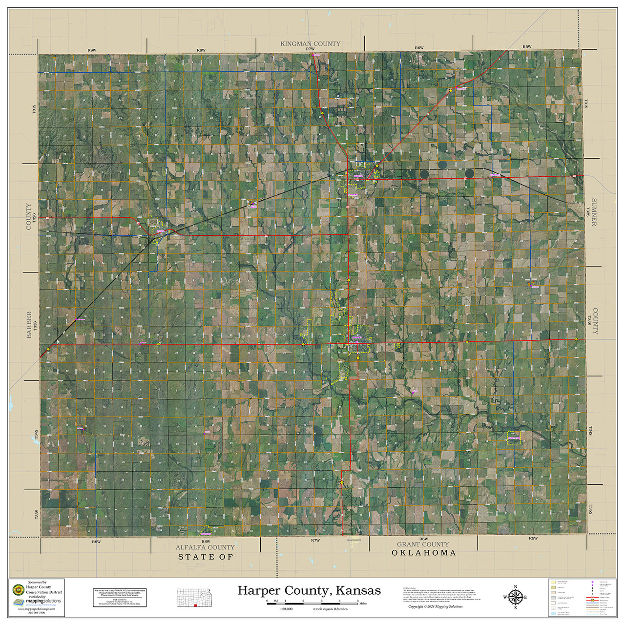 Harper County Kansas 2024 Aerial Wall Map | Mapping Solutions