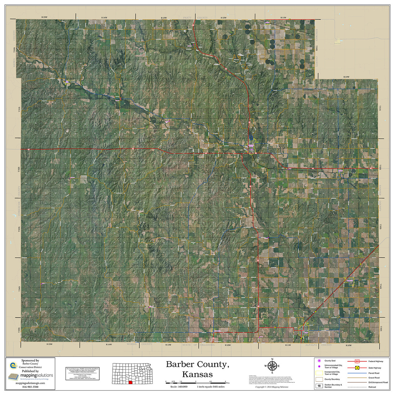 Barber County Kansas 2024 Aerial Wall Map | Mapping Solutions