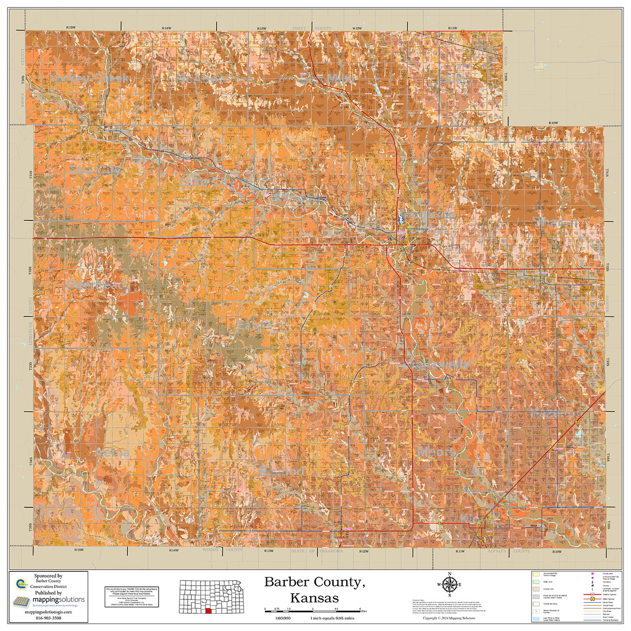 Barber County Kansas 2024 Soils Wall Map | Mapping Solutions