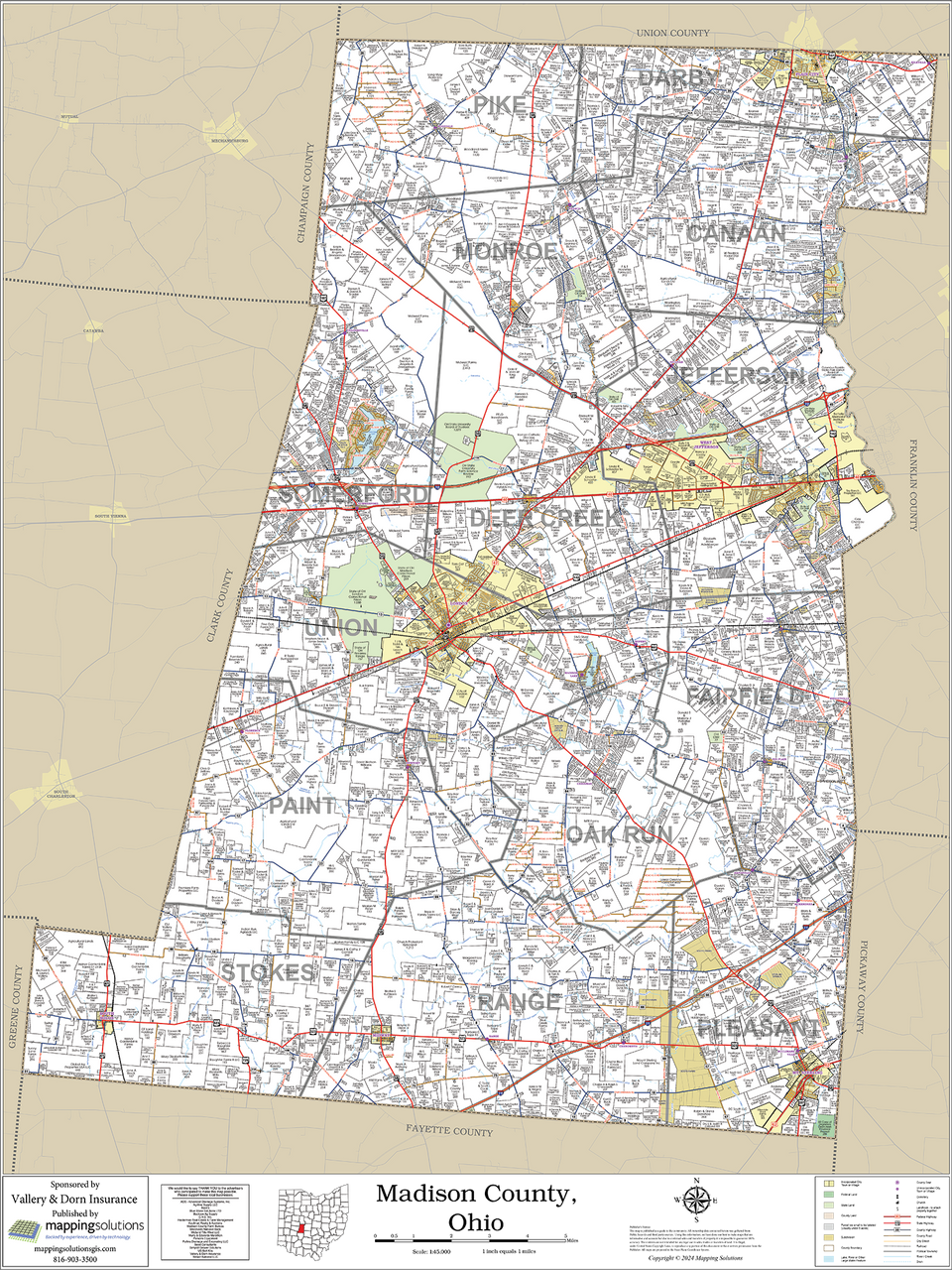Madison County Ohio 2024 Wall Map | Mapping Solutions