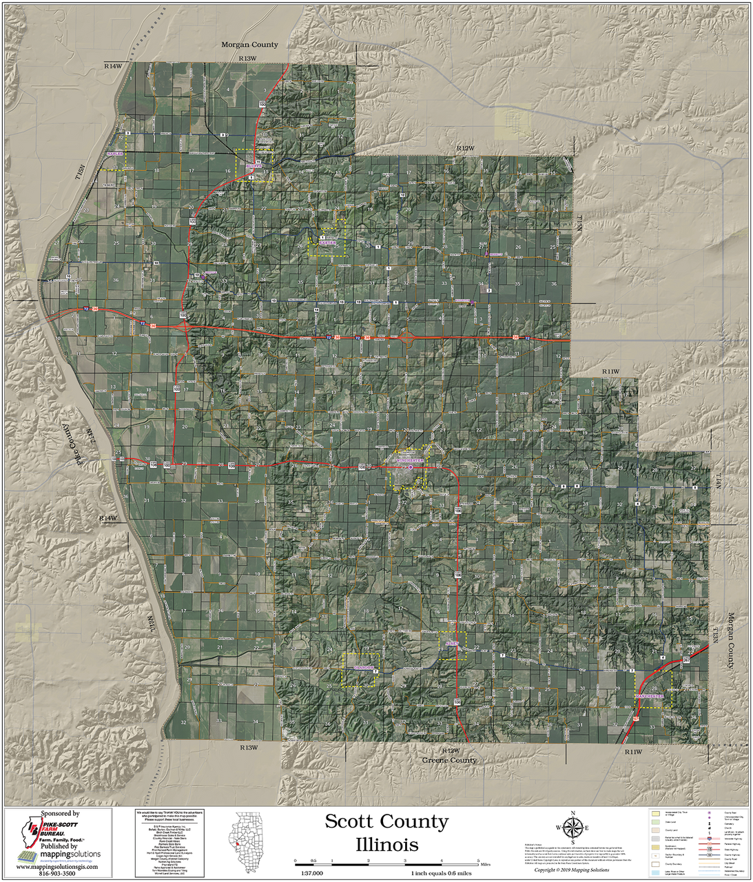 Scott County Illinois 2024 Aerial Wall Map | Mapping Solutions