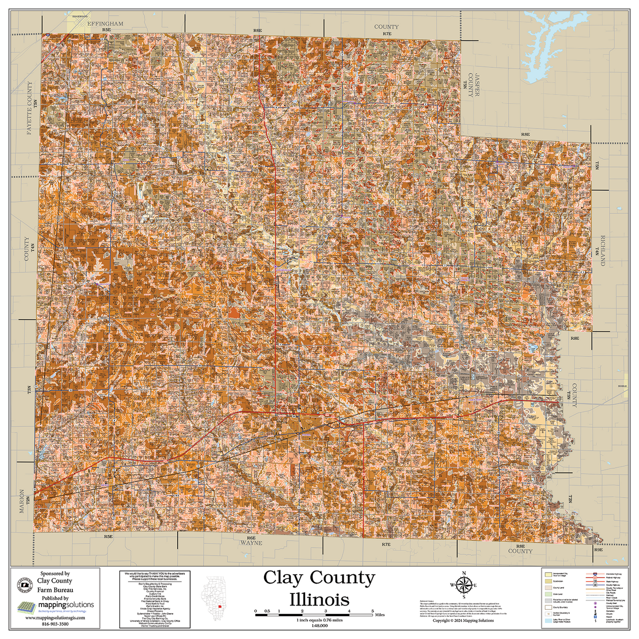 Clay County Illinois 2025 Soils Wall Map | Mapping Solutions