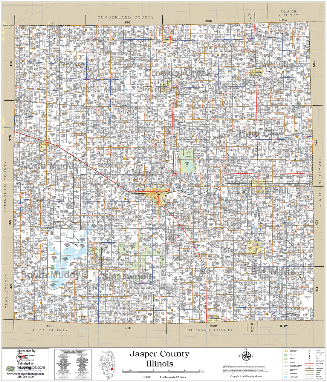 Jasper County Illinois 2024 Wall Map | Mapping Solutions