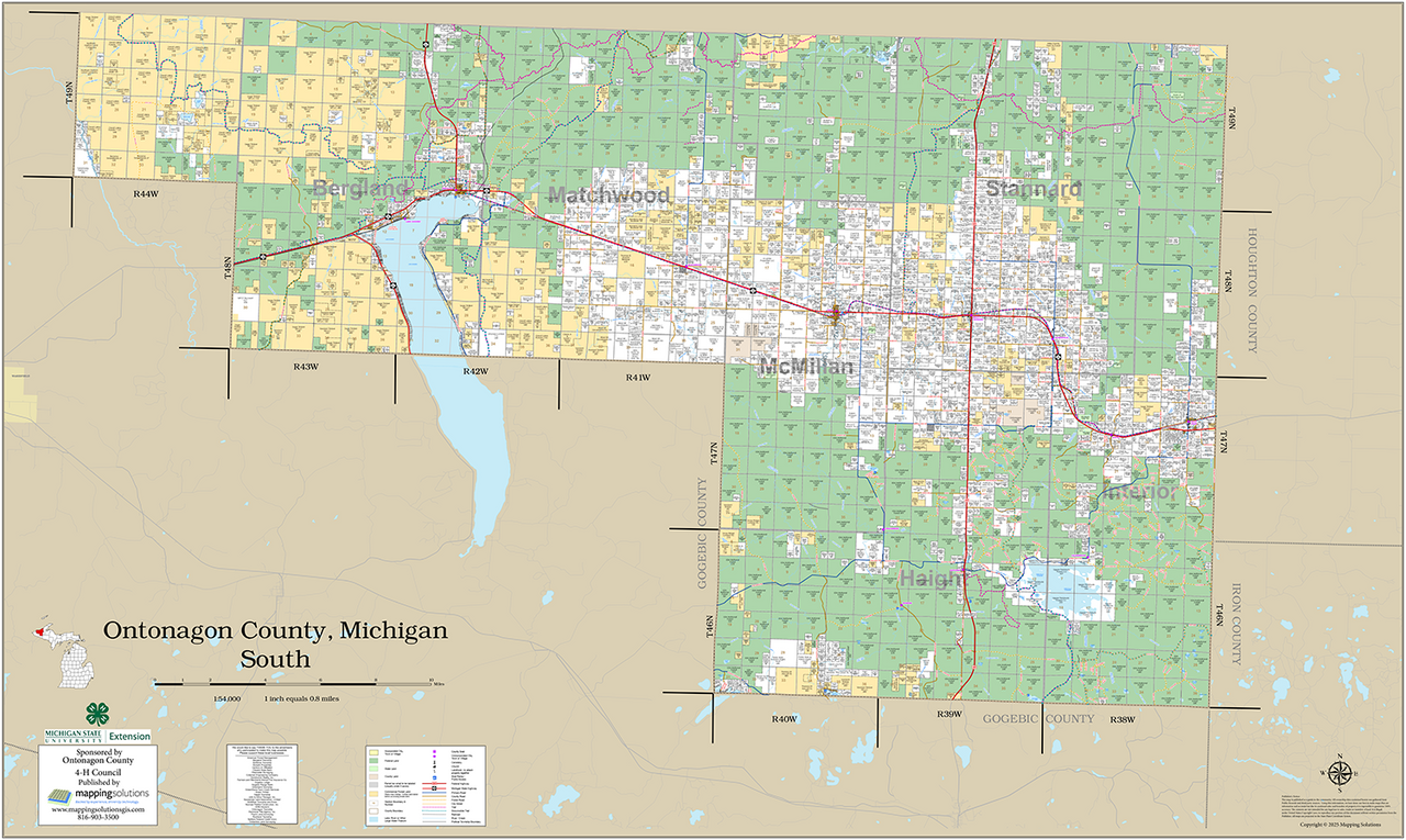 Ontonagon County Michigan 2025 Wall Map | Mapping Solutions