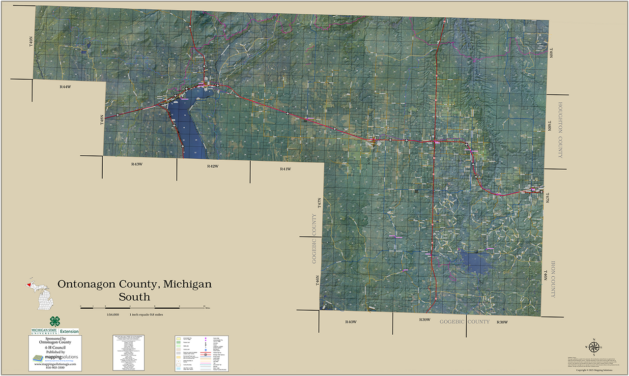 Ontonagon County Michigan 2025 Aerial Wall Map | Mapping Solutions