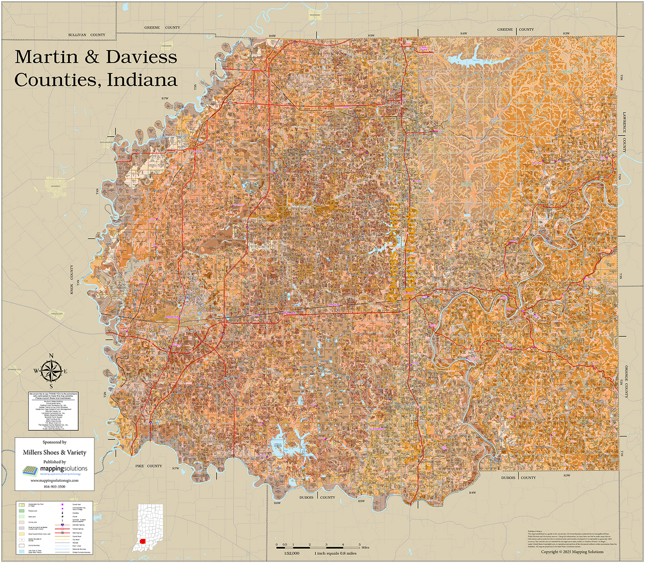 Martin-Daviess Counties Indiana 2025 Soils Wall Map | Mapping Solutions