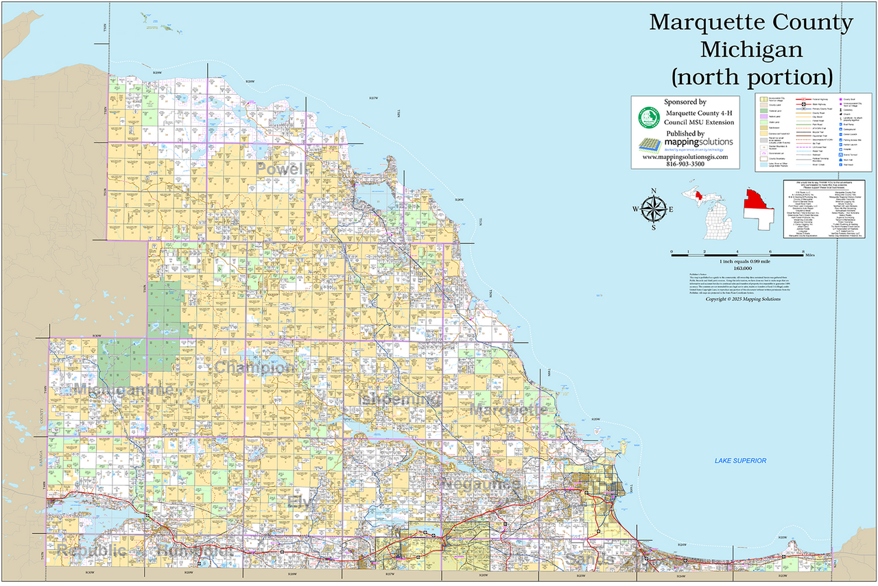 Marquette County Michigan 2025 Wall Map | Mapping Solutions