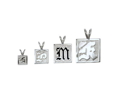 Sterling Silver Square Initial Pendant (S,M,L,XL)