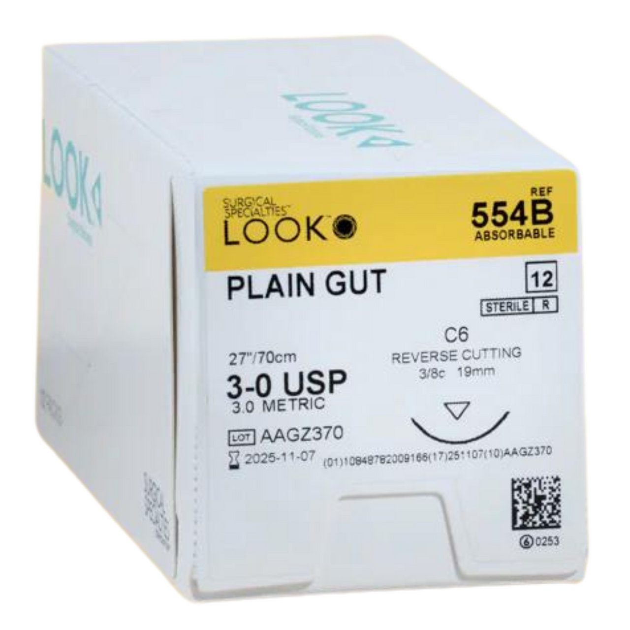 Sutures. Plain Gut. 554B 3-0 27" C-6 3/8 Circle 19mm 12/Pack - Dental ...