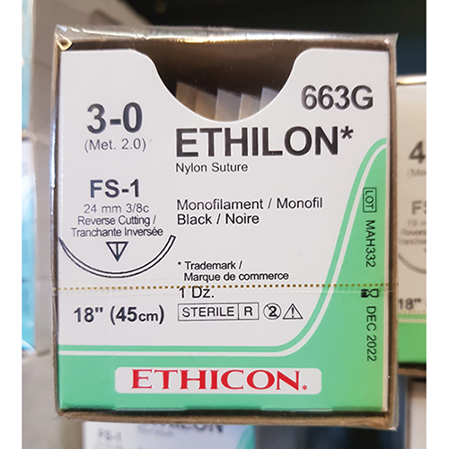 Ethilon Suture 3-0 Nylon FS-1 Black 18" Monofilament 12/Box 663g ...