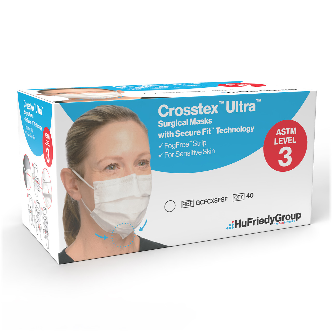 Ultra Sensitive FogFree Earloop Mask w/Secure Fit, L3, White, 40/Box ...