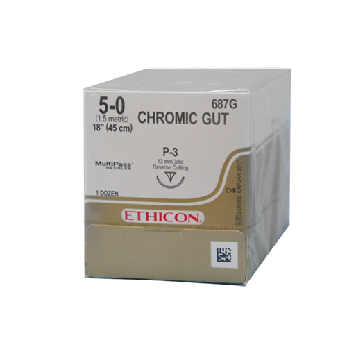 Ethicon Sutures. Chromic Gut. 687G 5-0 P-3 18" 12/Box - Dental Market