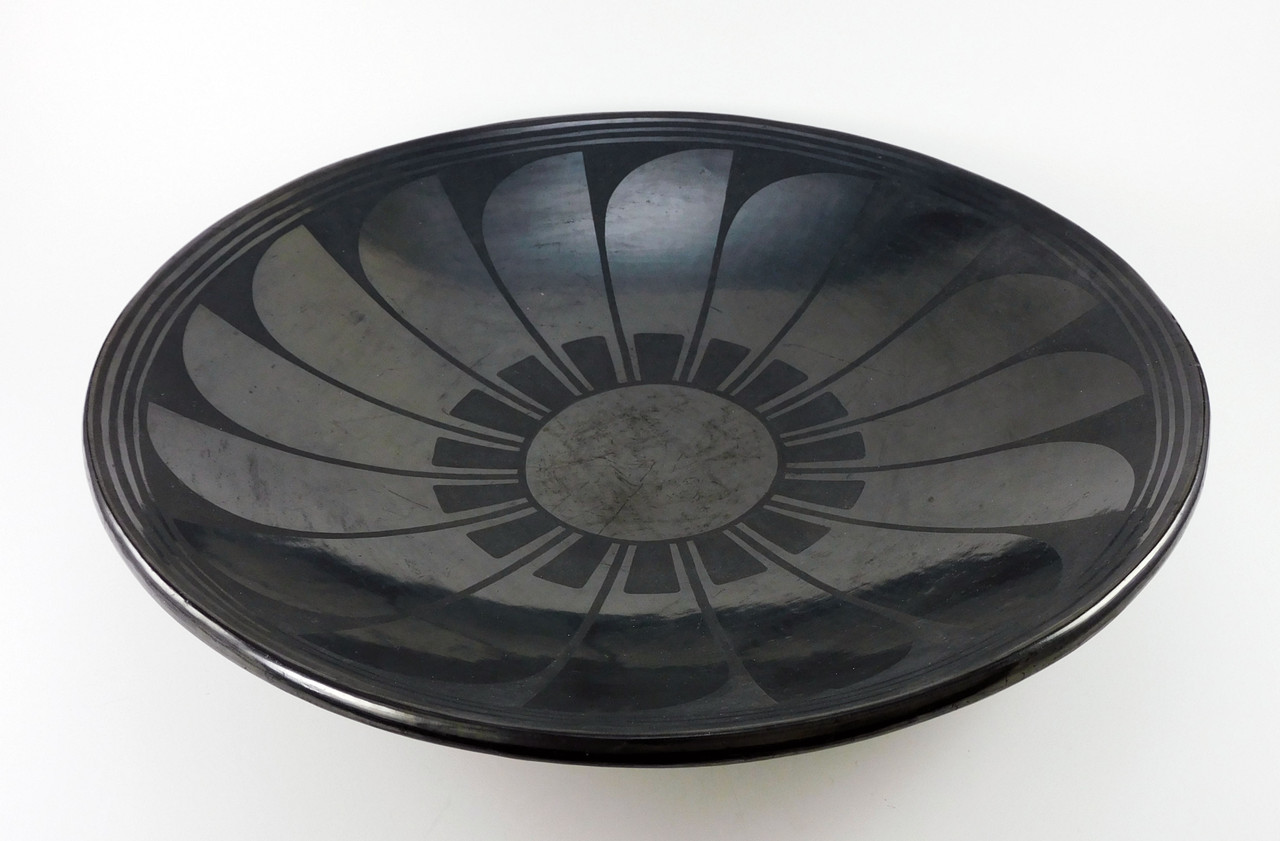 Large Black Feather Plate by Marie Maria Martinez
