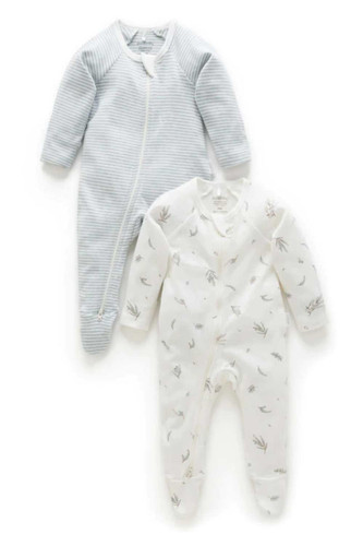2 Pack Baby Zip Growsuit - Organic Vanilla Eucalyptus Green