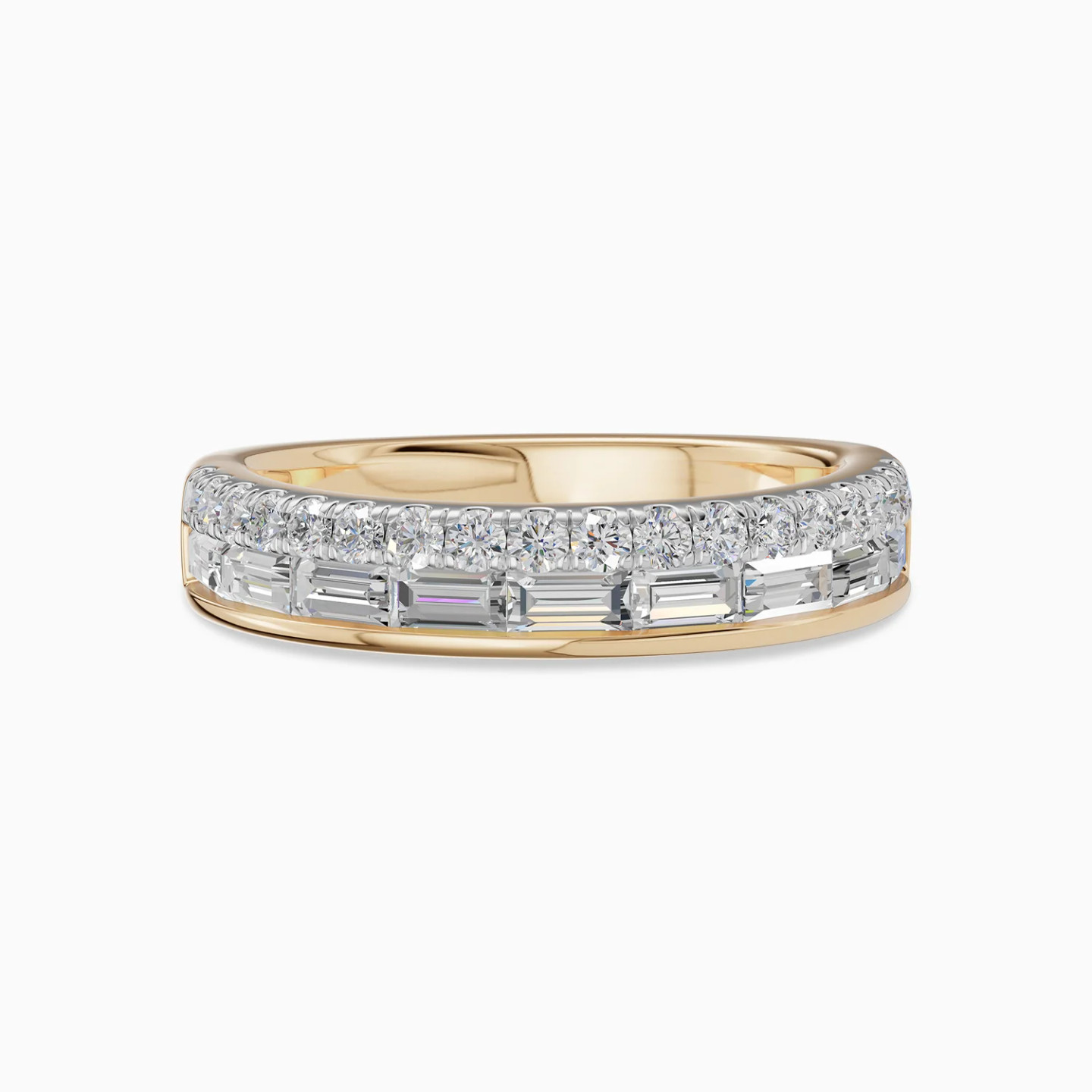 Two Rows Baguette & Round Diamond Ring in 18K Gold | L'azurde KSA