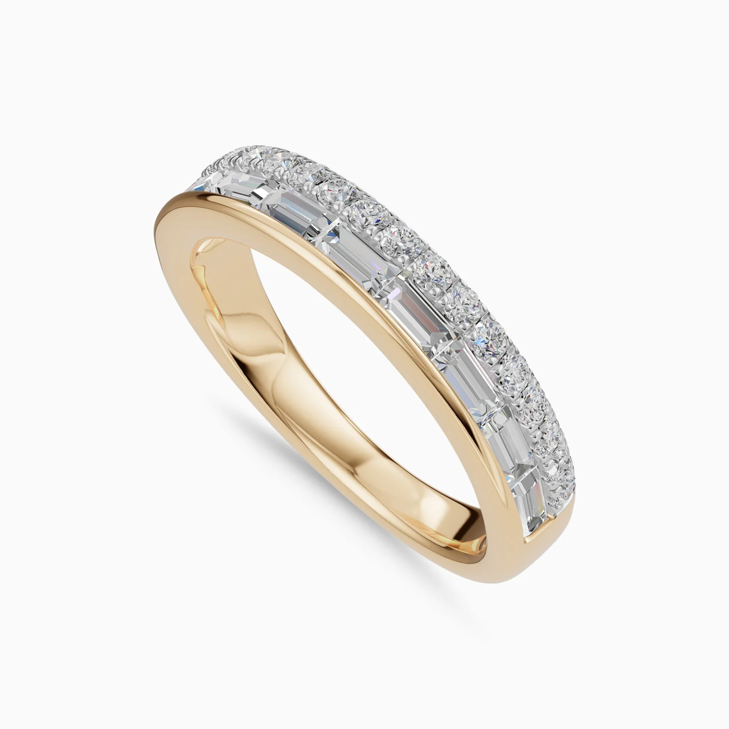 Two Rows Baguette & Round Diamond Ring in 18K Gold | L'azurde KSA