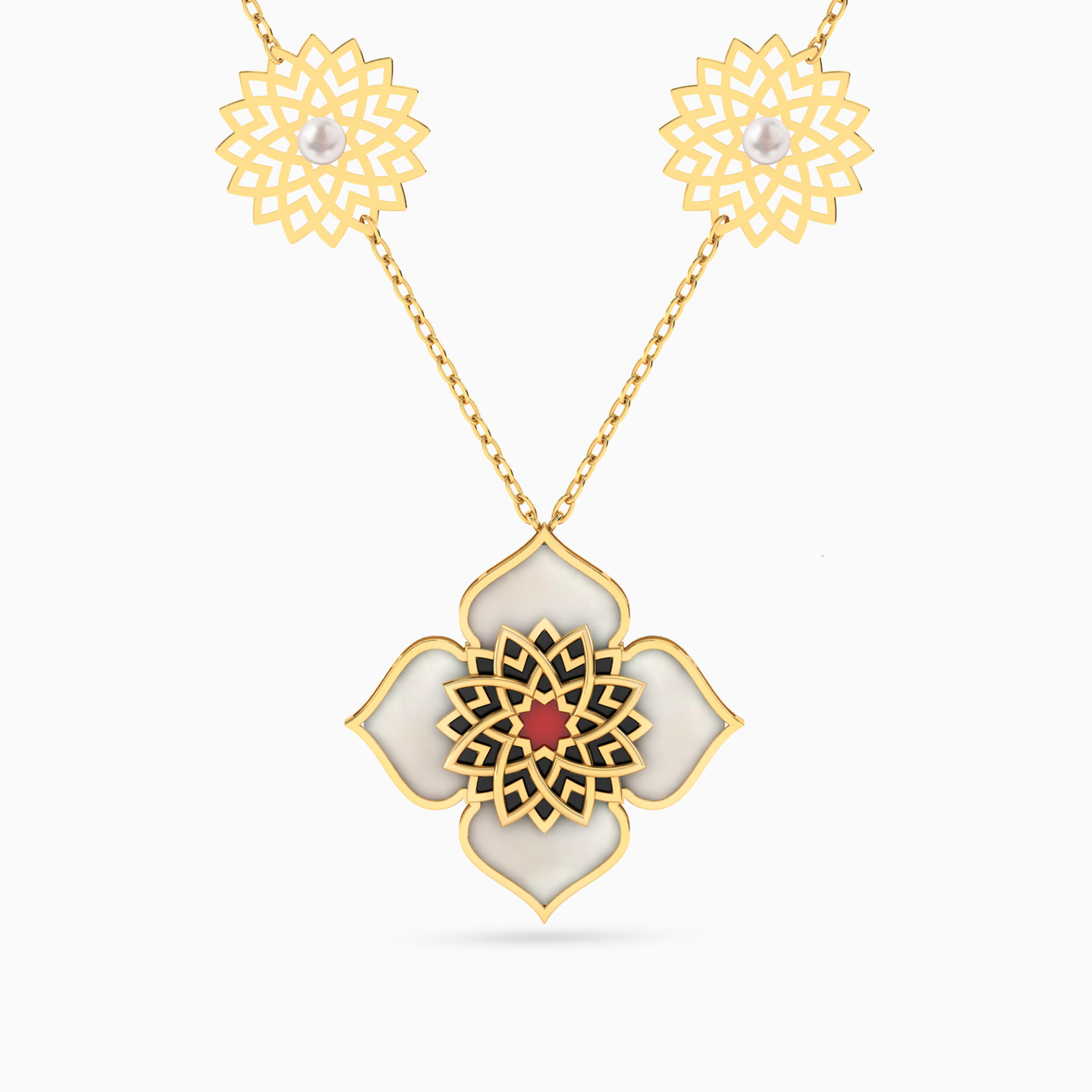 Arabesque Pearl & Enamel Coated Necklace in 18K Gold | L'azurde KSA