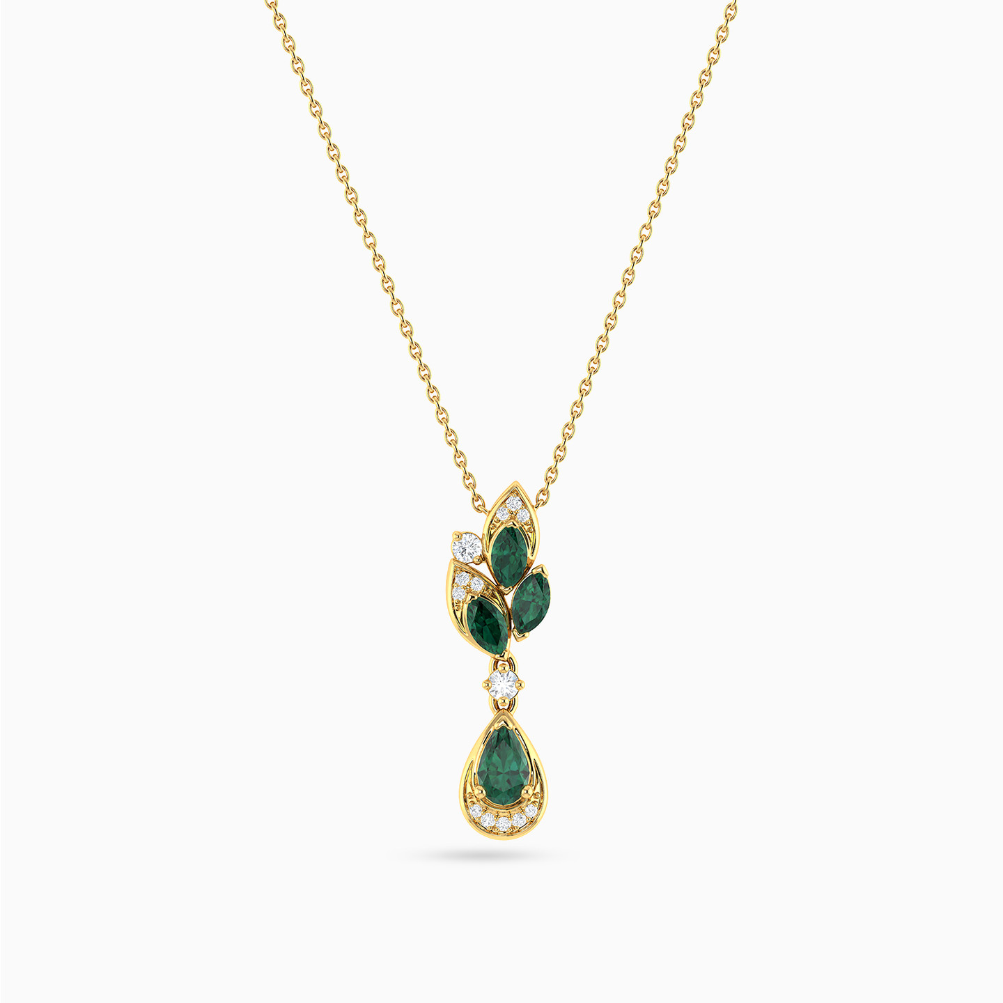 Multi-shaped Diamond & Green Stones Necklace in 18K Gold | L'azurde KSA