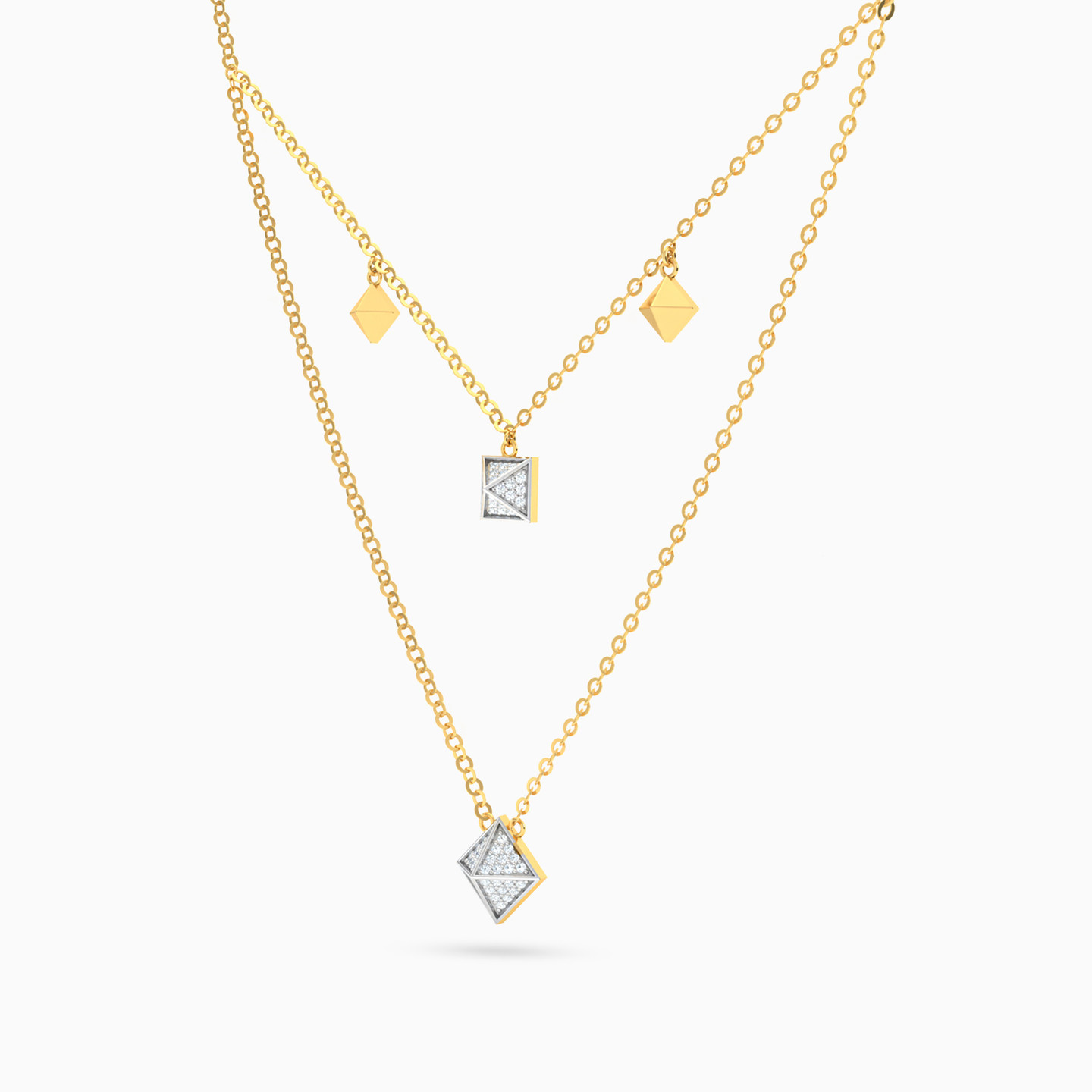 Pyramid Charms Diamond Layered Necklace 18K Gold | L'azurde KSA