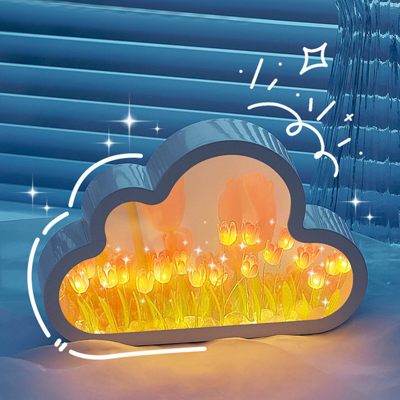 Forever Cloud Mirror with Tulips – Aesthetic LED Decor | JCEE Shop