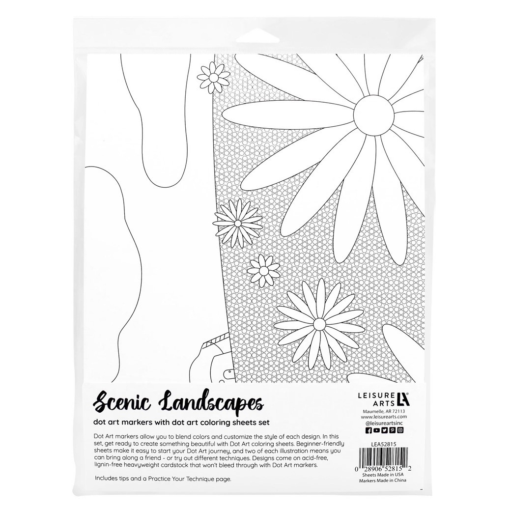 Leisure Arts Dot Art Coloring Sheets Landscape Set With Markers 24pc ...