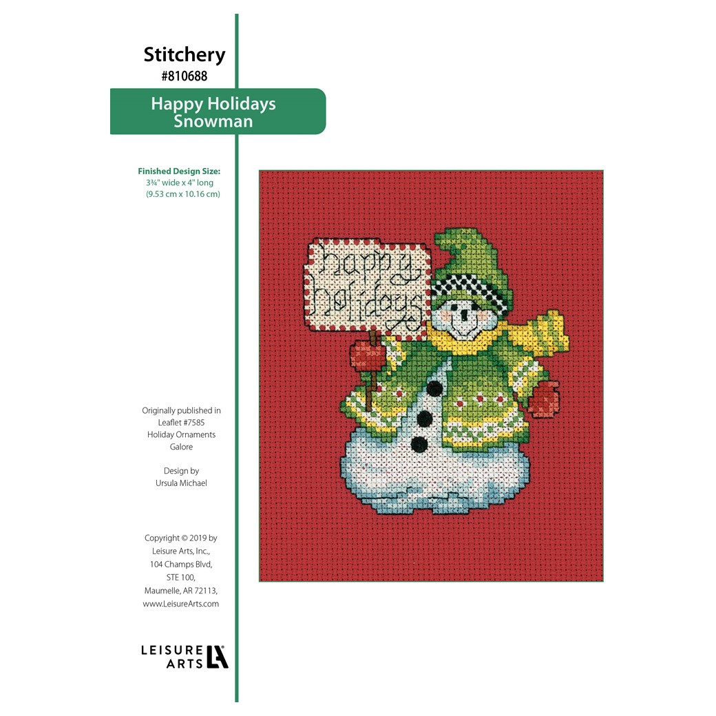 Leisure Arts Holiday Ornaments Galore Happy Holidays Snowman Cross ...