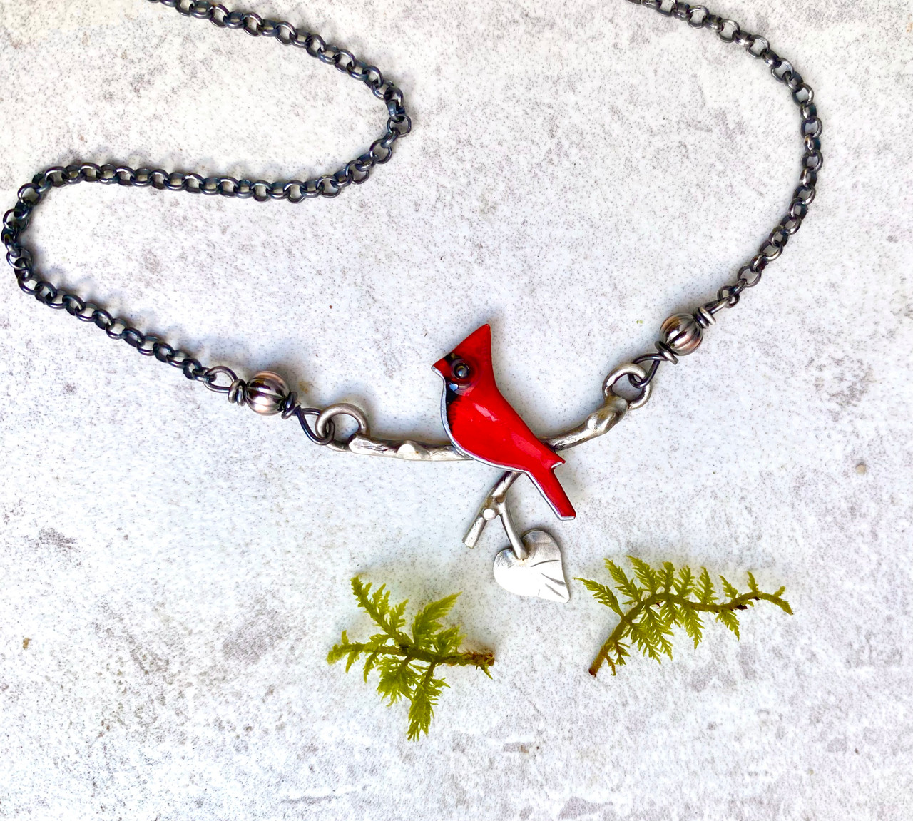 Cardinal on Branch Necklace