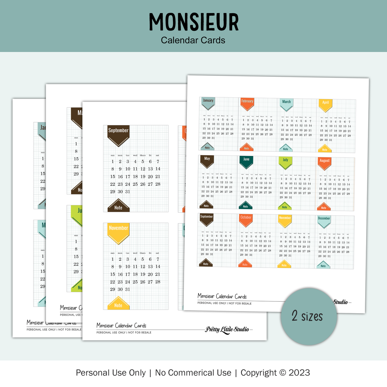 Digital Monsieur Calendar Cards
