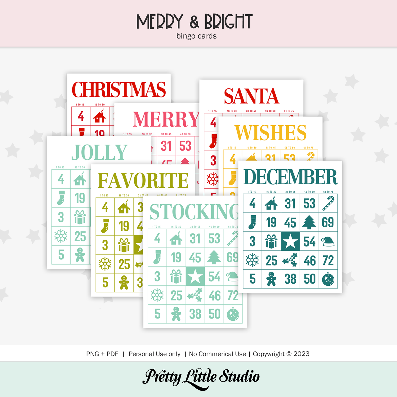 Digital | Merry & Bright Bingo Cards - Pretty Little Studio