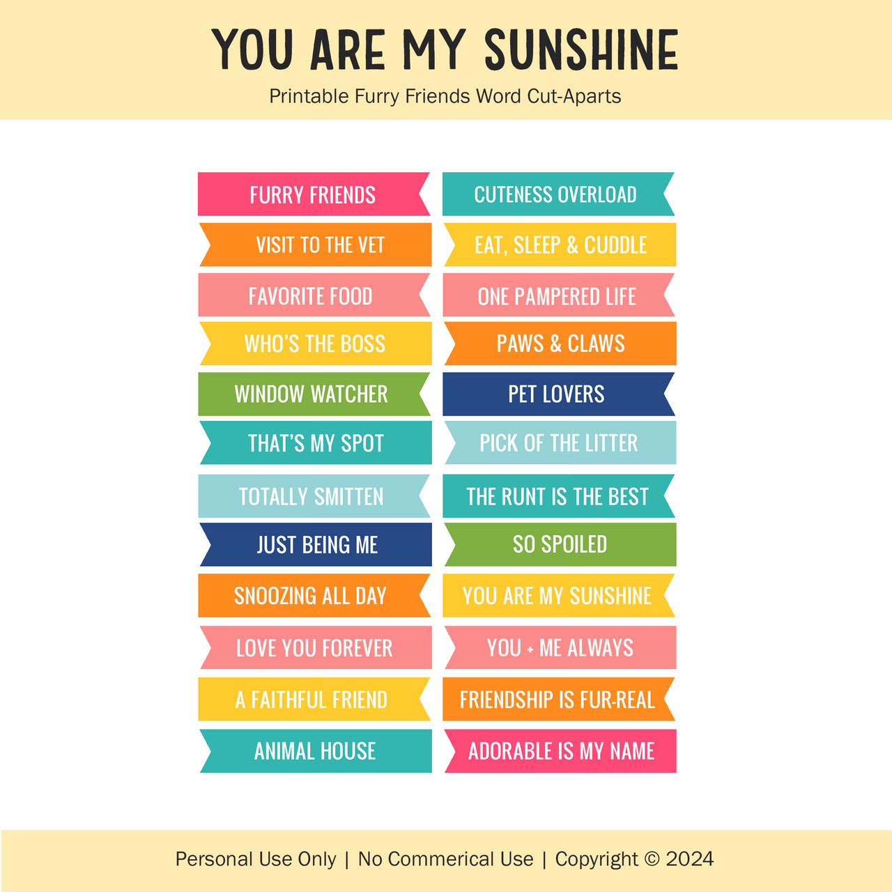 Furry Friends Word Printable CutApart