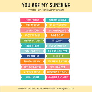Furry Friends Word Printable CutApart
