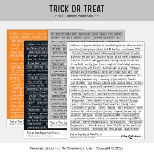 Digital | Trick or Treat Word Stickers - Pretty Little Studio