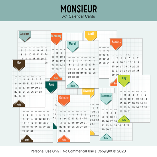 Digital Monsieur Calendar Cards