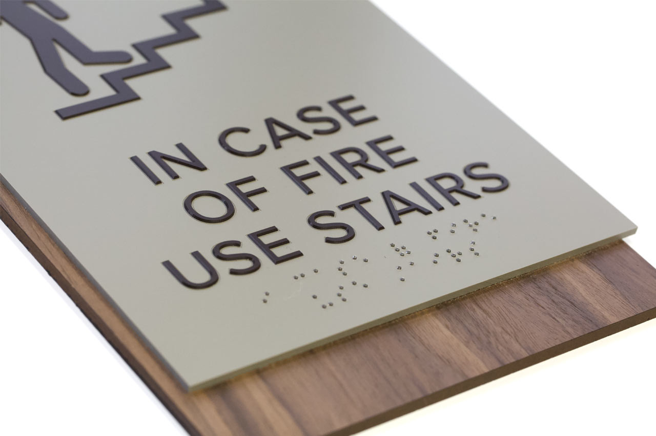 Premium Wood Stairs Signs | ADA Braille Office Sign