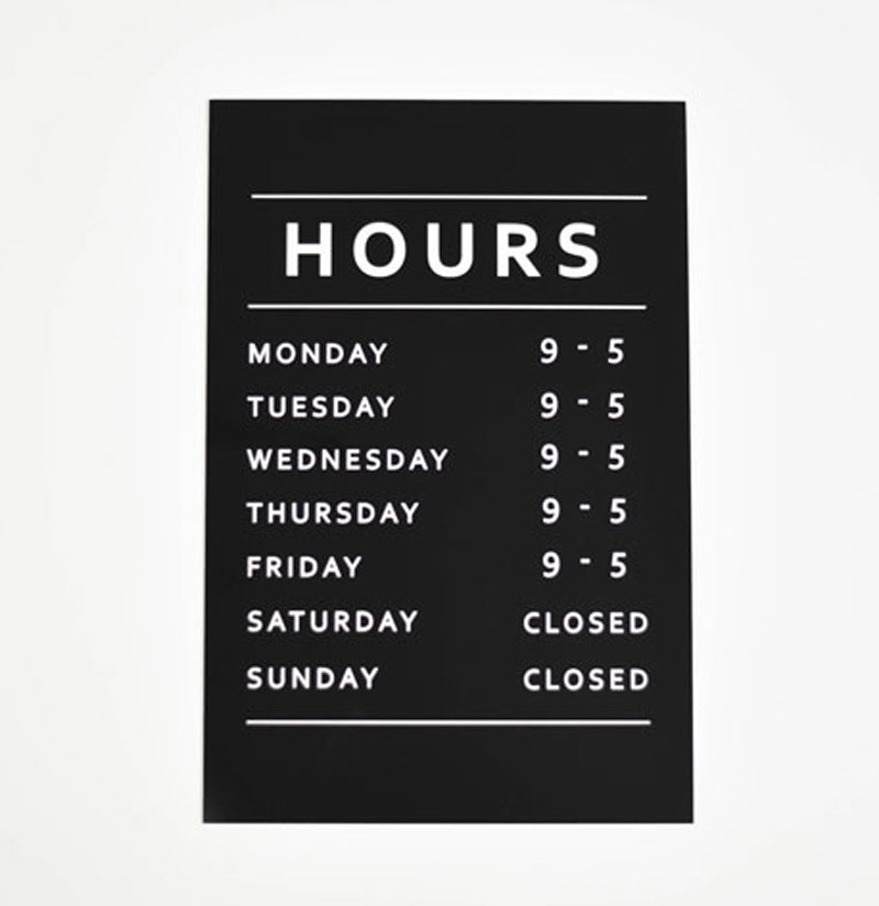 Engraved Office Hours Sign | Store Hours Sign