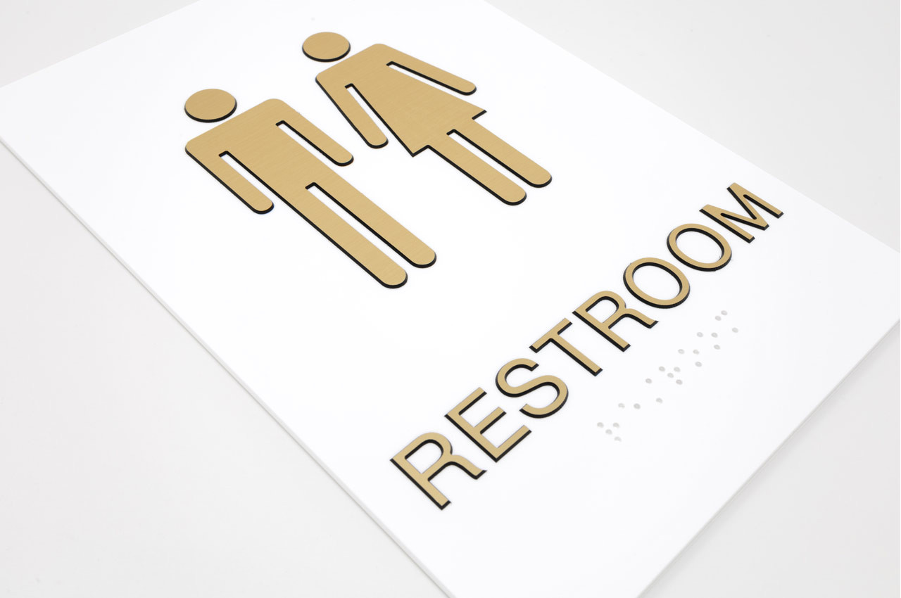 Premium Gold ADA Restroom Signs | Braille Bathroom Sign