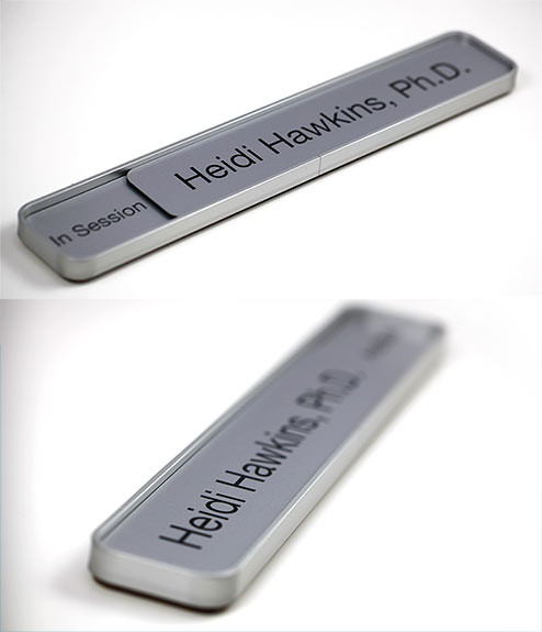 Sliding Office Door Signs - Black GSA Slider Meeting In Session Door Signs