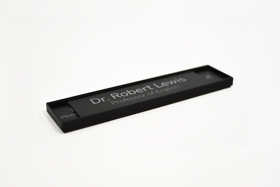 Sliding Office Door Signs - Black GSA Slider Meeting In Session Door Signs