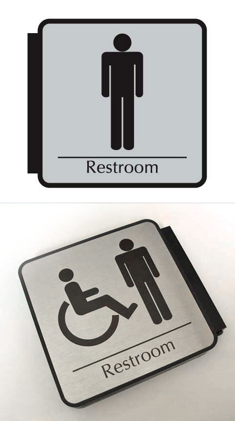 Corridor Restroom Signs | Hallway Flag Bathroom Signs | Mens Restroom ...