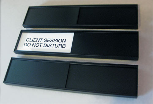 Sliding Office Door Signs - Black GSA Slider Meeting In Session Door Signs