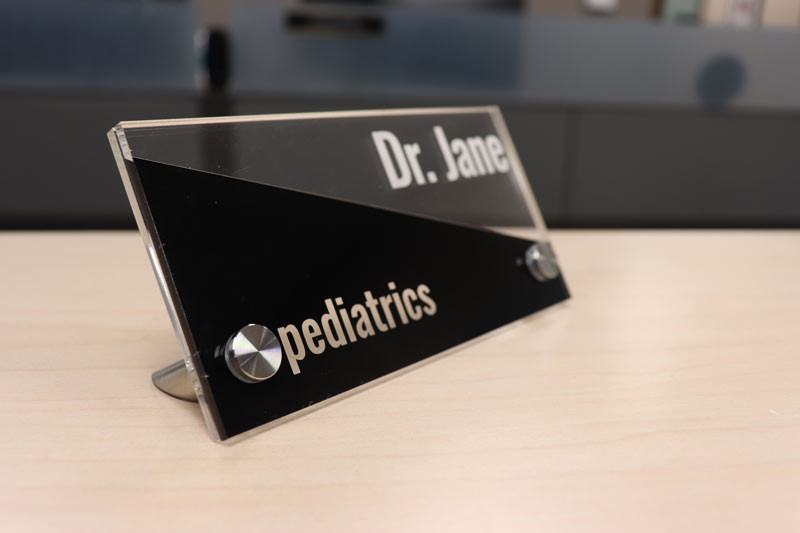 Clear Acrylic Desk Sign | Counter Name Plate Sign with Vinyl