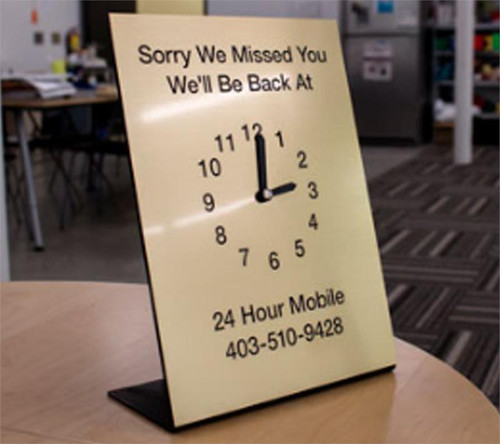 Engraved Standing Desk Office Signs with Clock Face - Office Sign Company