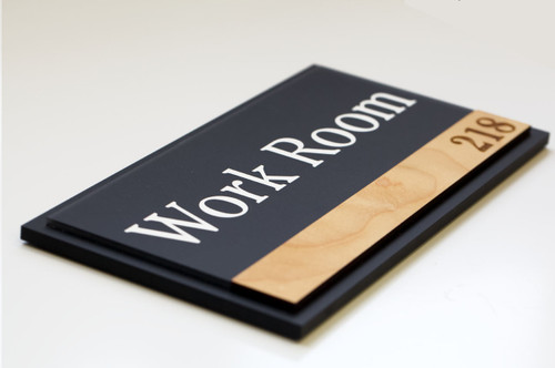 Black Office Sign with Wood Accent