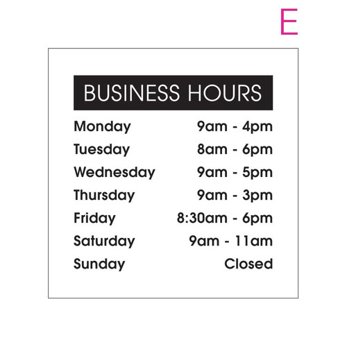 Hours of Operation Window Sign | Business Hours Sticker