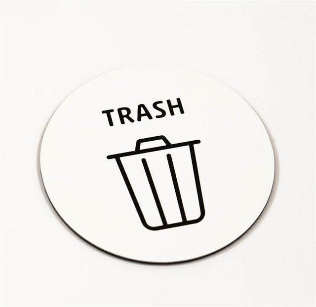 Round Metal Trash Signs | Garbage Can Signs | Office Signs