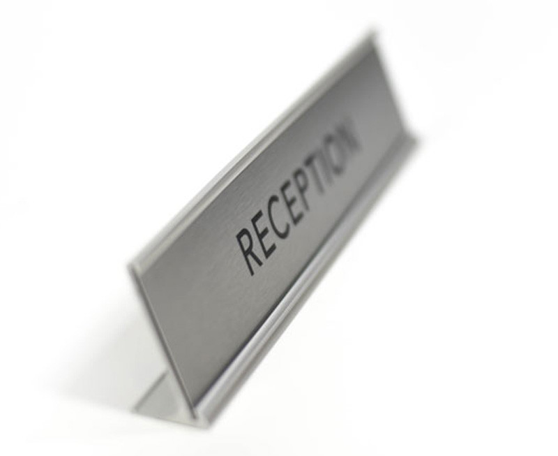 Desktop Reception Sign | Satin Silver Reception Desk Sign